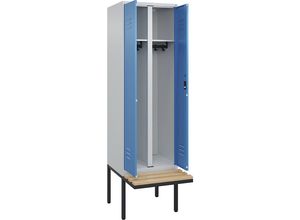 4066681817937 - Schwarz-Weiß-Spind Classic PLUS Sitzbank 1 Abteil lichtgrau   lichtblau B 600 mm Zylinderschloss auskragend Buche-Hartholz C+P