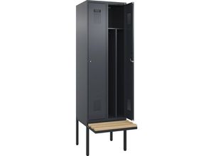 4068192286615 - Schwarz-Weiß-Spind Evolo PLUS Sitzbank schmal 2 Abteile Trennwand verkürzt grau B 600 mm Zylinderschloss mit auskragender Sitzbank Buche kaiserkraft