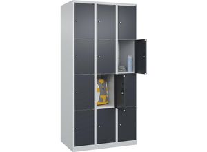 4067521351963 - 4er-Schließfachschrank Classic PLUS 3 Abteile lichtgrau   grau B 900 mm 12 Fächer mit Bodengleitern C+P