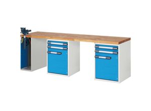 4061753257789 - eurokraft pro Werkbank Baukastensystem Serie 7000 4 Schubladen 2 Türen 1 Schraubstock linksseitig BxT 2500 x 700 mm