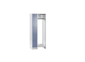 4250618216577 - Schließfachgarderoben-System 5 Fächer links 5 Kleiderbügel Gesamtbreite 750 mm Fachbreite 298 mm taubenblau lichtgrau