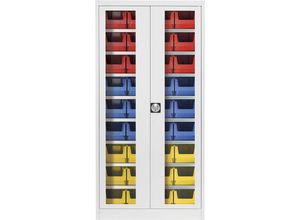 4250633342565 - mauser Sichtfenster-Flügeltürenschrank mit 36 Sichtlagerkästen lichtgrau