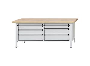 4014641405342 - Werkbank mit XL XXL-Schubladen Gestellbauweise Breite 2000 mm 8 Schubladen Buchemassivplatte Front lichtgrau ANKE