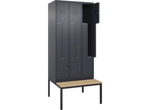 4067521119648 - Z-Spind Classic PLUS Sitzbank 3 Abteile grau B 900 mm Zylinderschloss untergebaut Buche-Hartholz C+P