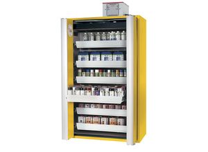 4250101106279 - asecos Feuerbeständiger Gefahrstoff-Falttürschrank Typ 90 halbautomatisch mit 6 Schubladen goldgelb