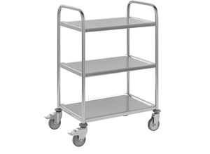 4260626150084 - Edelstahl-Servierwagen 3 Etagen verzinkte Rolle Reifen aus Gummi LxBxH 700 x 470 x 970 mm ab 10 Stk kaiserkraft