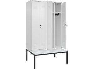4066681795396 - Schwarz-Weiß-Spind Classic PLUS Sitzbank 2 Abteile verkehrsweiß B 1200 mm Sicherheits-Drehriegel untergebaut Kunststoff C+P
