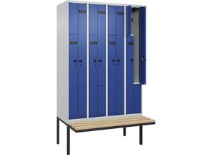 4068192924579 - Z-Spind Evolo PLUS Sitzbank 4 Abteile lichtgrau   enzianblau B 1200 mm Sicherheits-Drehriegel mit auskragender Sitzbank Buche kaiserkraft