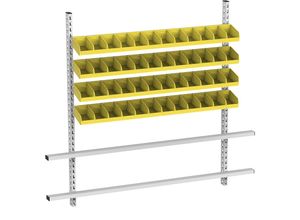 4024733016943 - Tischaufbau mit Sichtlagerkästen Breite 2030 mm 4 Schienen mit 48 Kästen Kästen gelb kaiserkraft