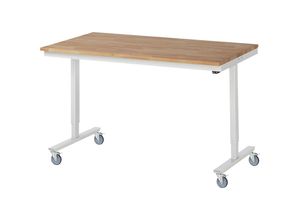 4040376506634 - Elektrisch höhenverstellbarer Arbeitstisch fahrbar Buche massiv Plattenbreite 1500 mm RAU