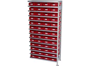4250621501035 - Steckregal mit Regalkästen Regalhöhe 2100 mm Anbauregal Tiefe 300 mm 52 Kästen rot STEMO