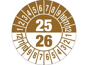 4061466087796 - Prüfplakette Mehrjahreszahlen Dokumentenfolie Ø 30 mm VE 10 Stk 25 26 braun kaiserkraft