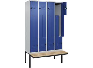 4067521116401 - Z-Spind Classic PLUS Sitzbank 4 Abteile lichtgrau   enzianblau B 1200 mm Sicherheits-Drehriegel auskragend Buche-Hartholz C+P