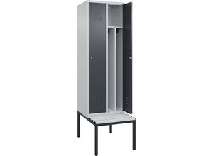 4066681791879 - Schwarz-Weiß-Spind Classic PLUS Sitzbank schmal 2 Abteile Trennwand verkürzt lichtgrau   grau B 600 mm Zylinderschloss untergebaut Kunststoff C+P