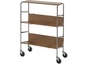 7330726308511 - Aktenordnerwagen mit Ablageboden verchromt 3 Etagen LxBxH 800 x 340 x 1060 mm Eiche-Dekor ab 5 Stk