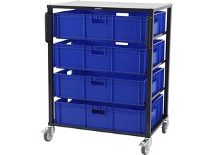 4054666024968 - eurokraft pro Euro-Transportwagen CustomLine für Behälter-LxB 600 x 800 mm grau mit 4 Kästen 210 mm hoch