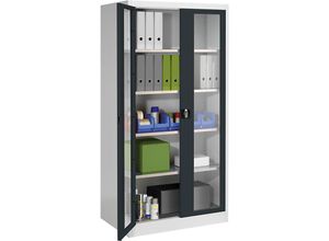 4250633343067 - mauser Sichtfenster-Flügeltürschrank mit 4 Fachböden HxB 1950 x 950 mm Tiefe 600 mm lichtgrau anthrazitgrau