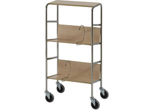 7330726308450 - Aktenordnerwagen mit Ablageboden verchromt 3 Etagen LxBxH 550 x 340 x 1060 mm Birke-Dekor ab 5 Stk