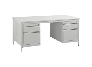 8697653670913 - eurokraft basic Meisterschreibtisch lichtgrau Schubladen 2 x 140 mm 2 x 280 mm BxT 1600 x 800 mm