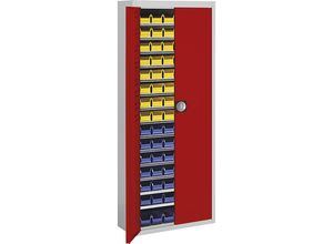 4250633315057 - mauser Magazinschrank HxBxT 1740 x 680 x 280 mm mit Sichtlagerkästen zweifarbig Korpus grau Türen rot 90 Kästen
