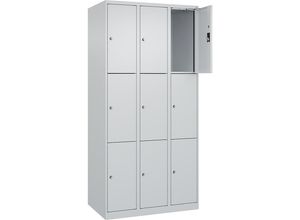 4068192005537 - 3er-Schließfachschrank Evolo PLUS 3 Abteile lichtgrau B 900 mm 9 Fächer mit Bodengleitern Zylinderschloss kaiserkraft