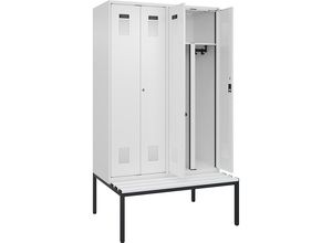 4068192405528 - Schwarz-Weiß-Spind Evolo PLUS Sitzbank 4 Abteile Trennwand verkürzt weiß B 1200 mm Zylinderschloss mit untergebauter Sitzbank Kunststoff kaiserkraft