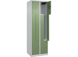 4067521322703 - Z-Spind Classic PLUS 2 Abteile lichtgrau   resedagrün B 600 mm mit Bodengleitern Zylinderschloss C+P