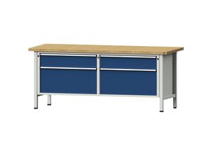 4014641015893 - Werkbank mit XL XXL-Schubladen Gestellbauweise Breite 2000 mm 4 Schubladen Buchemassivplatte Front enzianblau ANKE