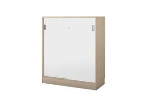 5905745101638 - Schrank Chicago mit Schiebetüren HxBxT 1353 x 1215 x 400 mm Eiche   weiß gebürstet kaiserkraft