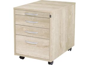 5905745100891 - Rollcontainer Miami 4 Schubladen HxBxT 550 x 420 x 600 mm Eiche kaiserkraft