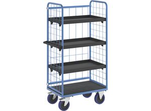 4054666027112 - eurokraft pro Etagenwagen mit 3-seitigen Gitterwänden Ladeflächen-LxB 940 x 730 mm 4 Etagen mit Rand