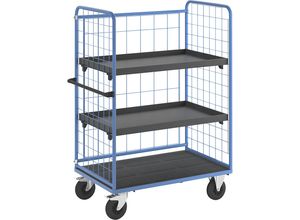 4054666027495 - eurokraft pro Etagenwagen Drahtgitter dreiseitig Tragfähigkeit 500 kg Vollgummireifen Ladefläche LxB 1175 x 755 mm 3 Etagen mit Rand