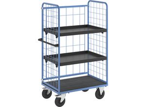 4054666027556 - eurokraft pro Etagenwagen Drahtgitter dreiseitig Tragfähigkeit 500 kg Vollgummireifen Ladefläche LxB 975 x 630 mm 3 Etagen mit Rand
