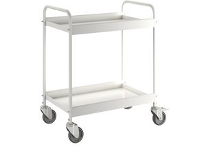4050558001246 - Beistellwagen Stahlrohr pulverbeschichtet Tragfähigkeit 40 kg 2 Etagen reinweiß RAL 9010 4 Lenkrollen davon 2 mit Doppelstopp kaiserkraft