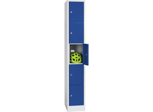 4250618215112 - 5er-Schließfachschrank Dresden 1 Abteil lichtgrau   enzianblau B 300 mm mit Bodensockel Wolf