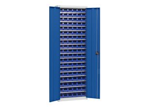4061753277114 - eurokraft pro Materialschrank mit Lagerkästen Höhe 2000 mm 18 Fachböden lichtgrau   enzianblau
