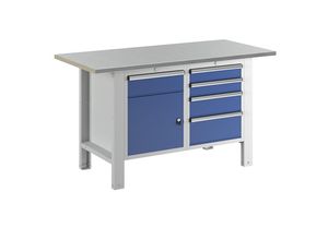 4061753016058 - eurokraft basic Werkbank Baukastensystem Plattenbreite 1500 mm 5 Schubladen 1 Tür Stahlblechbelagplatte