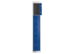 4250618203119 - 4er-Schließfachschrank Hamburg 1 Abteil 4 Fächer Höhe 410 mm Breite 300 mm Anbauelement lichtgrau   enzianblau Wolf