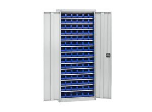 4061753277411 - eurokraft pro Materialschrank mit Lagerkästen Höhe 1575 mm 14 Fachböden lichtgrau