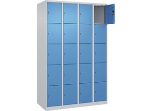 4068192008538 - 5er-Schließfachschrank Evolo PLUS 4 Abteile lichtgrau   lichtblau B 1200 mm 20 Fächer mit Bodengleitern Zylinderschloss kaiserkraft