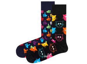 7333102558050 - HAPPY SOCKS Socken Classic Cat 2er-Pack Minimal-Print Baumwollmix schwarz 36-40