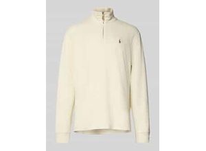 3615731627210 - - Doppelstrick-Sweatshirt in Cremeweiß mit Markenlogo und kurzem Reißverschluss