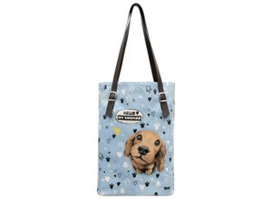 8680544243358 - Umhängetasche Tall Bag Damen Schultertasche Hello My Hooman Damen Damen Gr B H T 40cm x 34cm x 10cm onesize blau Lacklederimitat Taschen Handgefertigt