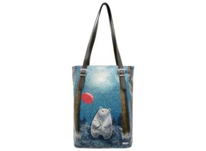 8680544264070 - Umhängetasche Tall Bag Damen Schultertasche Bear With A Balloon Damen Damen Gr B H T 40cm x 34cm x 10cm onesize blau Lacklederimitat Taschen Handgefertigt