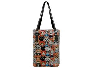 8680544279937 - Umhängetasche Tall Bag Damen Schultertasche Cat Audience Damen Schultertasche Damen Gr B H T 40cm x 34cm x 10cm onesize bunt (mehrfarbig) Lacklederimitat Taschen Handgefertigt