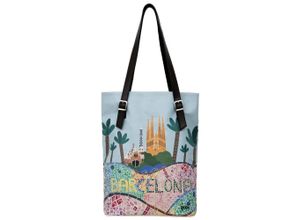 8680544336326 - Umhängetasche Tall Bag Damen Schultertasche The Mosaics Of Barcelona Damen Damen Gr B H T 40cm x 34cm x 10cm onesize blau Lacklederimitat Taschen Handgefertigt