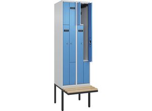 4068192976820 - Z-Spind Evolo PLUS Sitzbank 2 Abteile lichtgrau   lichtblau B 600 mm Zylinderschloss mit auskragender Sitzbank Buche kaiserkraft