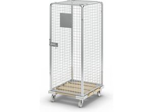 4260316443458 - ESB - Rollbox mit Drahtgitterwänden 5-seitig (1 Tür) Nutzhöhe 1585 mm LxBxH 810x720x1800 mm Bodenplatte aus Holz natur