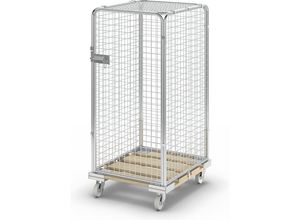 4260316443526 - ESB - Rollbox mit Drahtgitterwänden 5-seitig (1 Tür) Nutzhöhe 1350 mm LxBxH 810x720x1500 mm Bodenplatte aus Holz natur