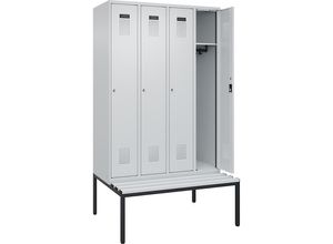 4068192395577 - Spind Evolo PLUS Sitzbank 4 Abteile lichtgrau   lichtgrau B 1200 mm Zylinderschloss mit untergebauter Sitzbank Kunststoff kaiserkraft